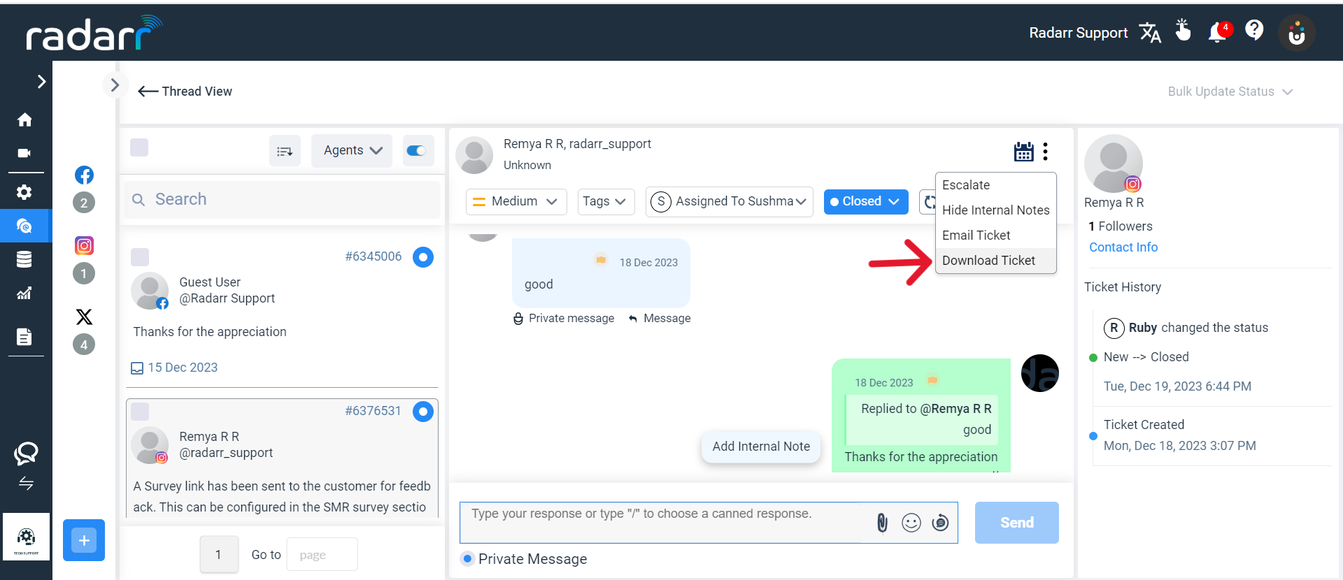 To Download Individual tickets from the SMR Module - Radarr by Genesys ...