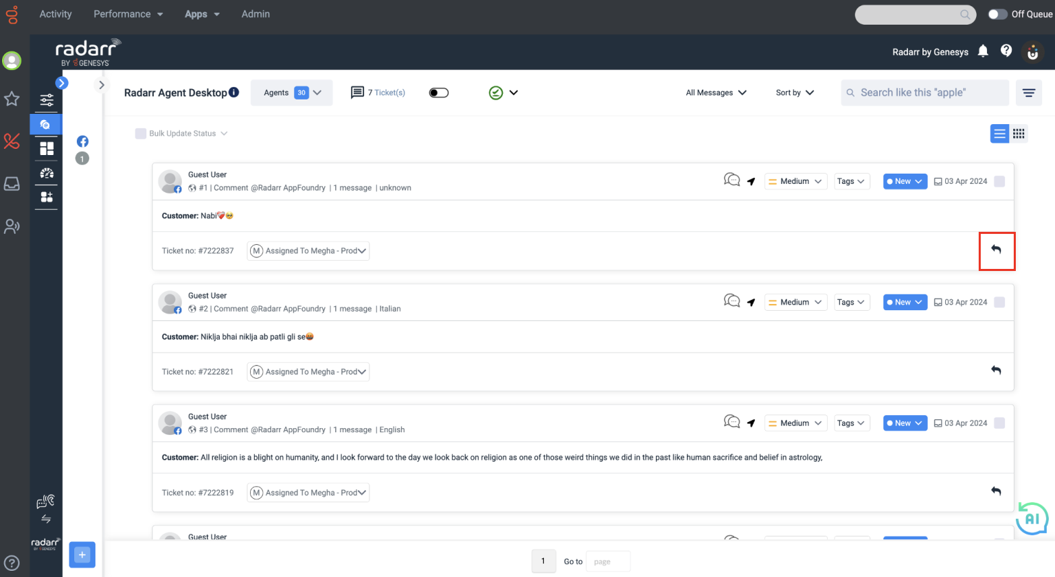 Comment Filter in Engage - Radarr by Genesys Help and Support